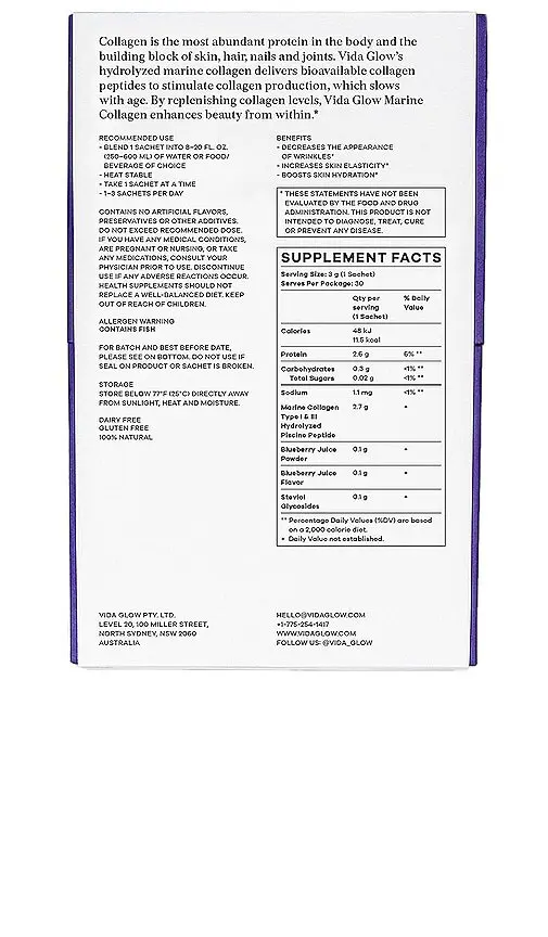 VIDA GLOW Natural Marine Collagen Sachets Blueberry - N,a