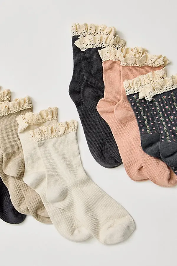Free People Ruffle Crew Socks Pack - Dark Combo