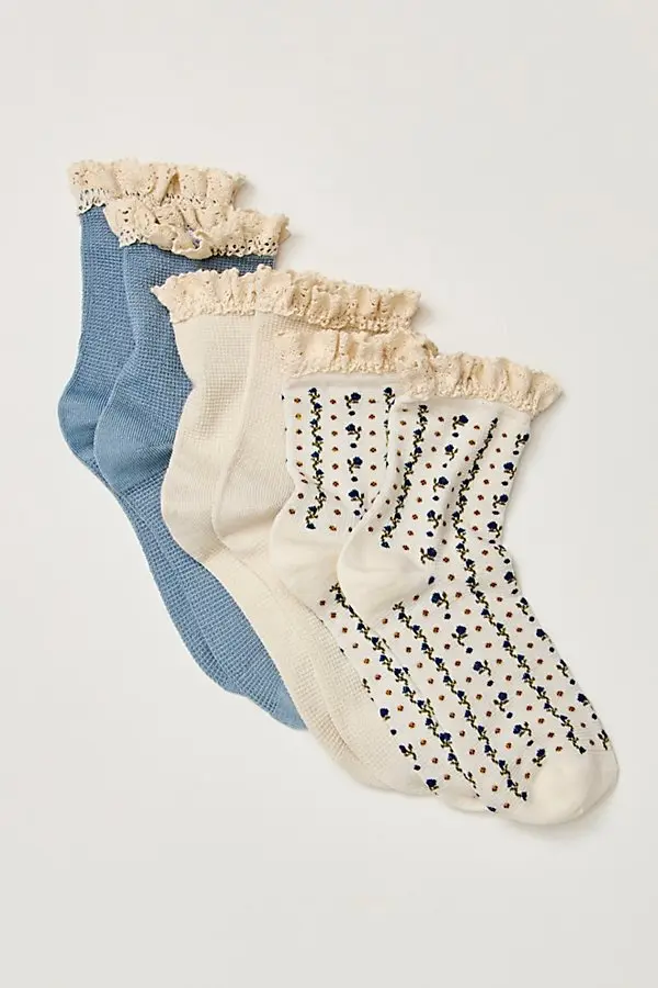 Free People Ruffle Crew Socks Pack - Turquoise