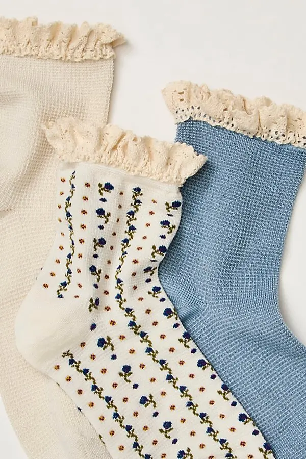 Free People Ruffle Crew Socks Pack - Turquoise