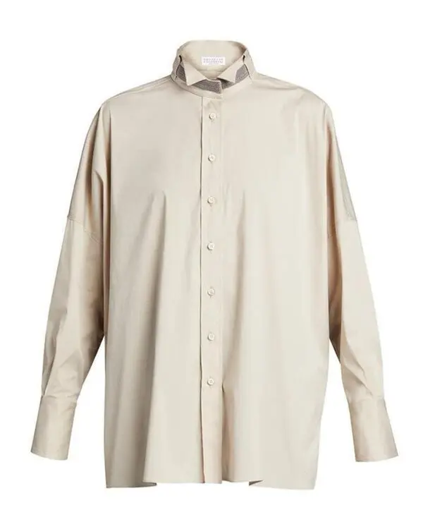 Brunello Cucinelli Monili-collar Poplin Shirt