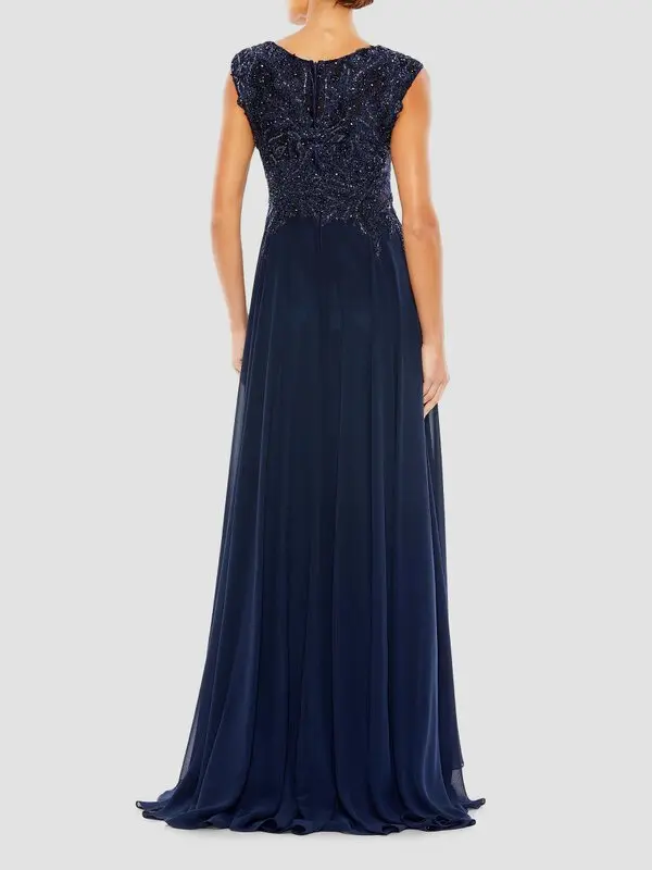 Mac Duggal Metallic Floral Bead-embroidered A-line Gown