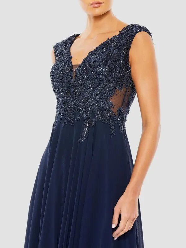 Mac Duggal Metallic Floral Bead-embroidered A-line Gown
