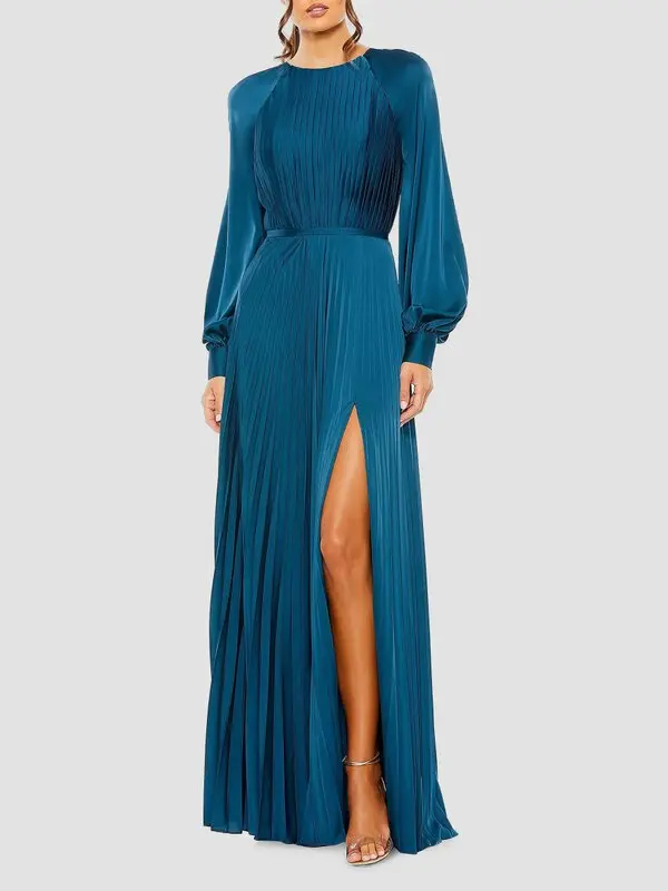Mac Duggal Ieena Pleated A-line Chiffon Gown - Peacock