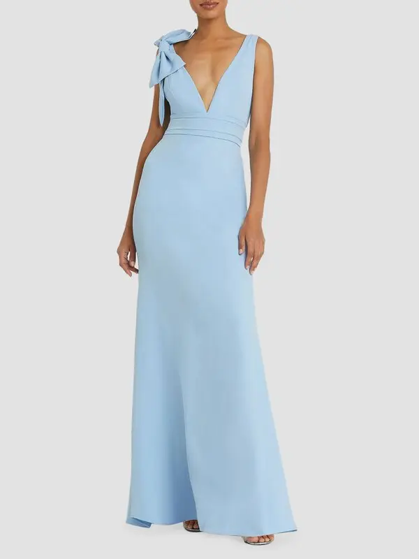 Mac Duggal Bow V-neck A-line Gown - Powder Blue