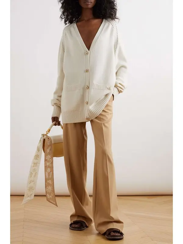 Chloé Wool-blend Wide-leg Pants - Beige