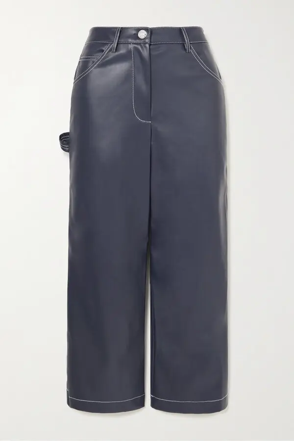 Staud Domino Cropped Vegan Leather Wide-leg Pants
