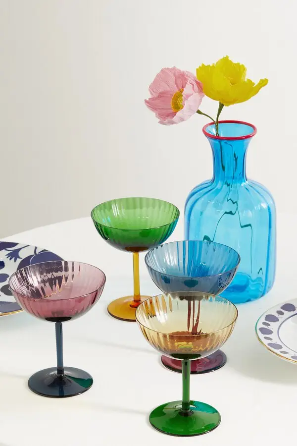 La DoubleJ Rainbow Set Of Four Murano Glass Champagne Coupes - Blue