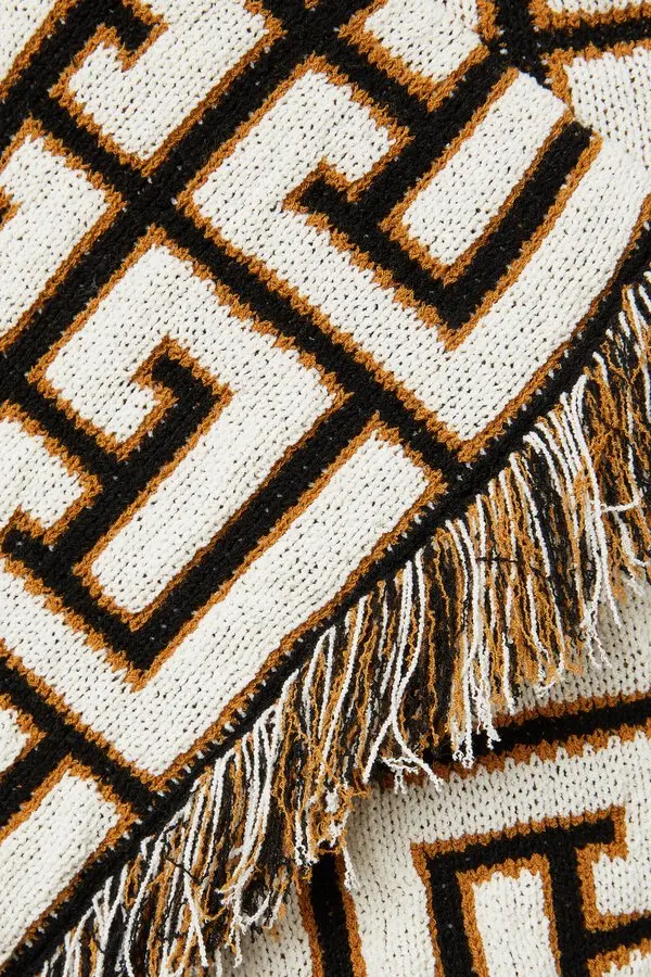 Balmain Wrap-effect Fringed Jacquard-knit Mini Skirt