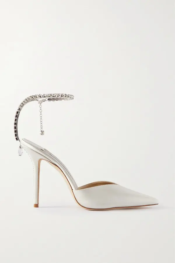 JIMMY CHOO Saeda 100 Crystal-embellished Satin Pumps - White