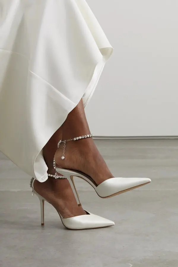 JIMMY CHOO Saeda 100 Crystal-embellished Satin Pumps - White