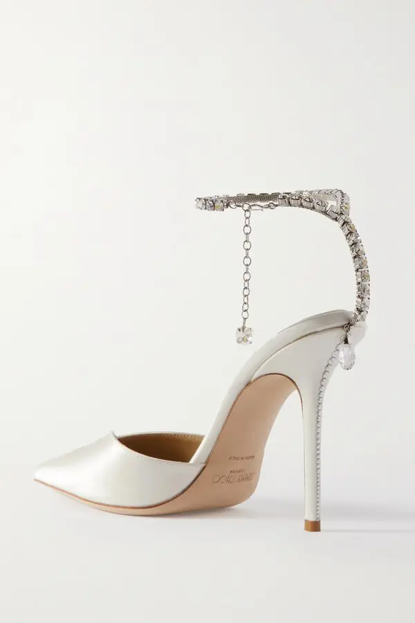 JIMMY CHOO Saeda 100 Crystal-embellished Satin Pumps - White
