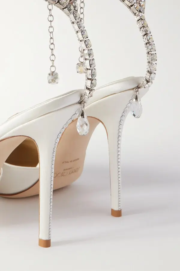 JIMMY CHOO Saeda 100 Crystal-embellished Satin Pumps - White