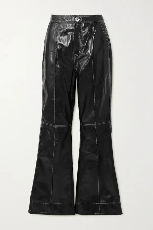 GANNI Leather Flared Pants