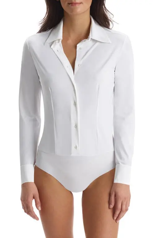 Commando Classic Long Sleeve Button-down Thong Bodysuit - White