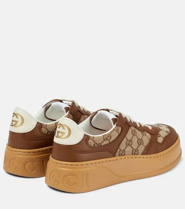 Gucci Gg Canvas Leather-trimmed Sneakers - Brown