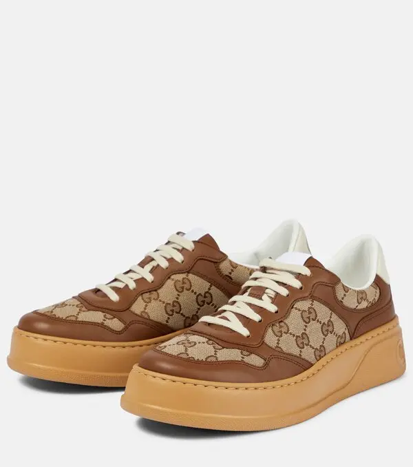 Gucci Gg Canvas Leather-trimmed Sneakers - Brown