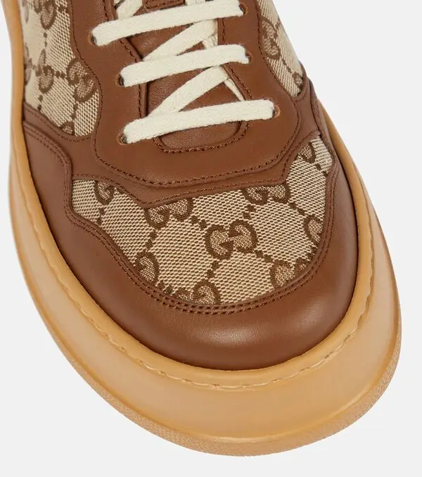Gucci Gg Canvas Leather-trimmed Sneakers - Brown