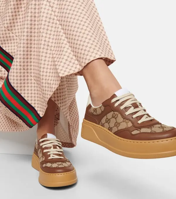 Gucci Gg Canvas Leather-trimmed Sneakers