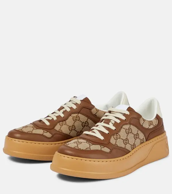Gucci Gg Canvas Leather-trimmed Sneakers