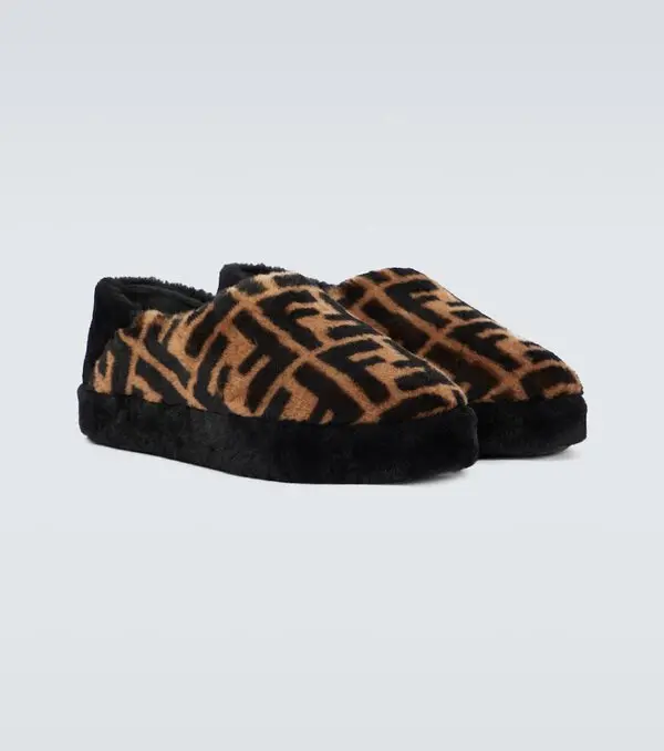 Fendi Ff Shearling Slippers