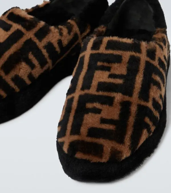 Fendi Ff Shearling Slippers
