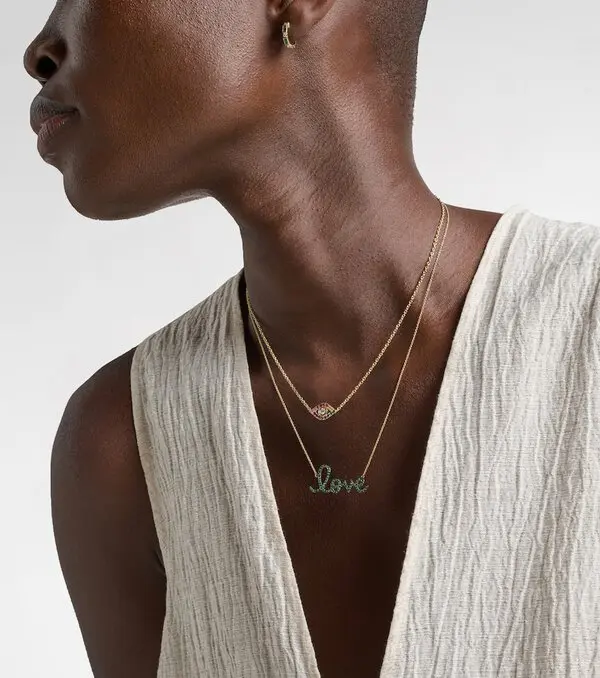 SYDNEY EVAN Love 14kt Gold Necklace With Diamonds - Green