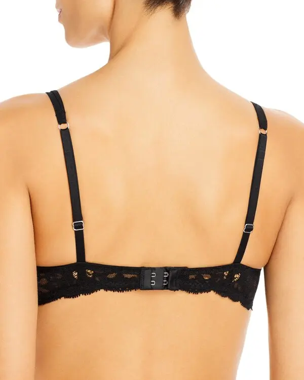 FLEUR DU MAL Charlotte Sheer Overlay Lace Plunge Bra - Black