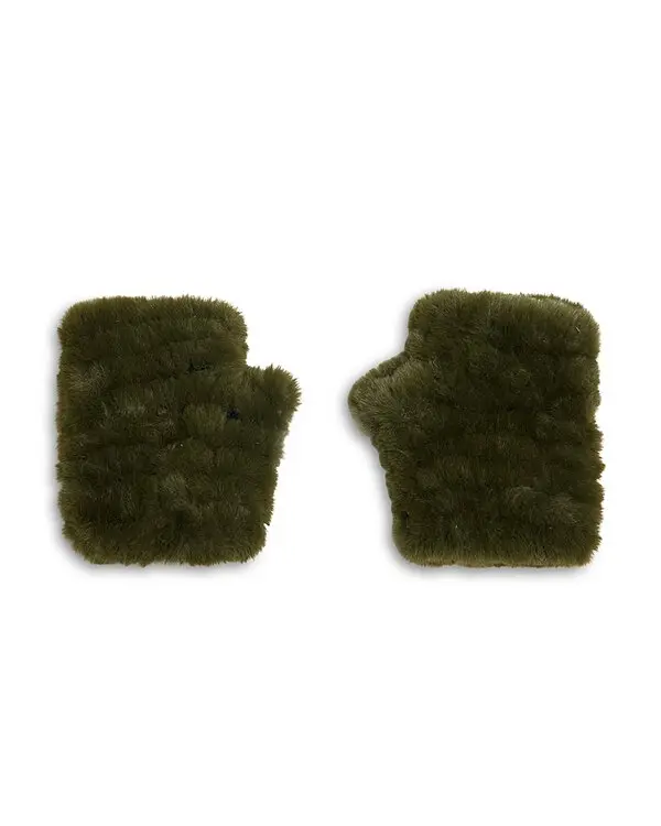 Jocelyn Mandy Faux Fur Fingerless Mittens - Olive