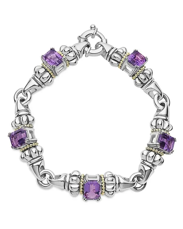 Lagos Glacier Sterling Silver, 18k Gold & Amethyst Five Link Bracelet - Silver/purple