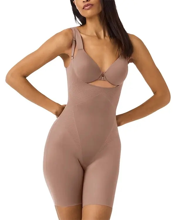 Spanx Thinstincts 2.0 Open Bust Mid Thigh Bodysuit - Cafe