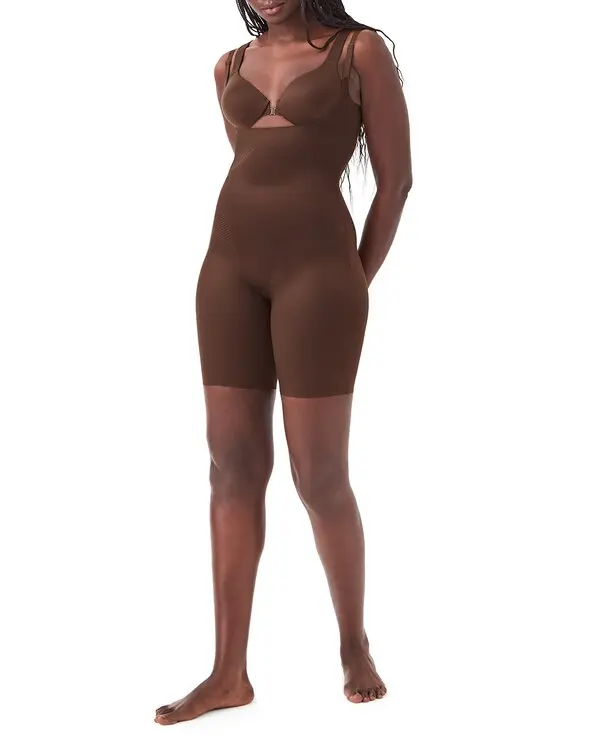 Spanx Thinstincts 2.0 Open Bust Mid Thigh Bodysuit - Chestnut Brown