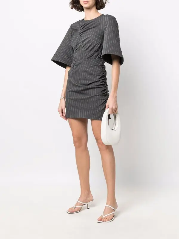 GANNI Gathered Pinstriped Minidress