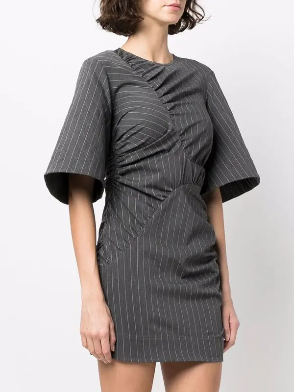 GANNI Gathered Pinstriped Minidress