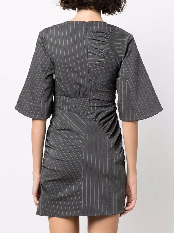 GANNI Gathered Pinstriped Minidress