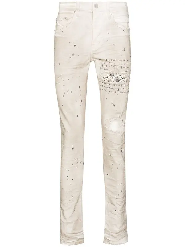 PURPLE BRAND Bandana Patch Skinny Jeans