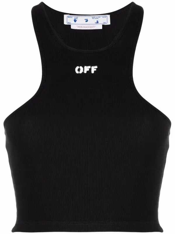 Off-White Ribbed Crop Top - Black