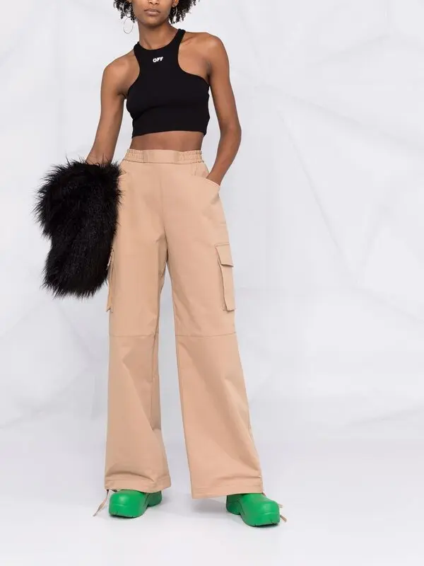 Off-White Ribbed Crop Top - Black