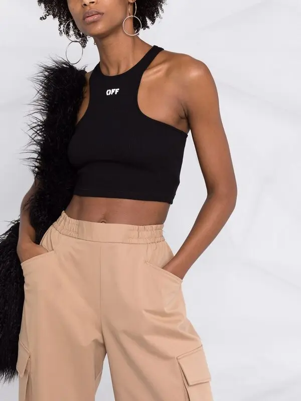 Off-White Ribbed Crop Top - Black