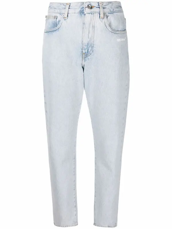 Off-White Diag-stripe Cropped Jeans - Blue