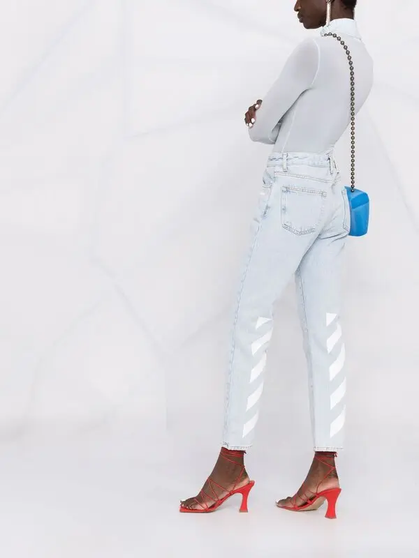 Off-White Diag-stripe Cropped Jeans - Blue