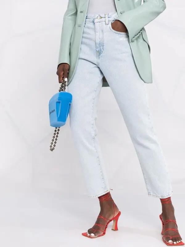 Off-White Diag-stripe Cropped Jeans - Blue