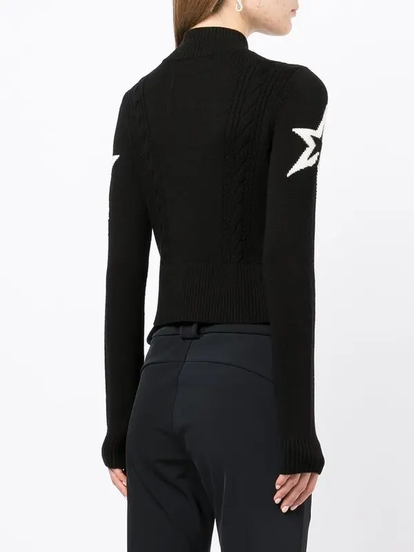 Perfect Moment Star Motif Cable Knit High Neck Sweater - Black