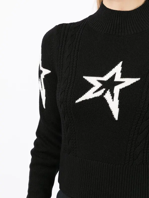 Perfect Moment Star Motif Cable Knit High Neck Sweater - Black