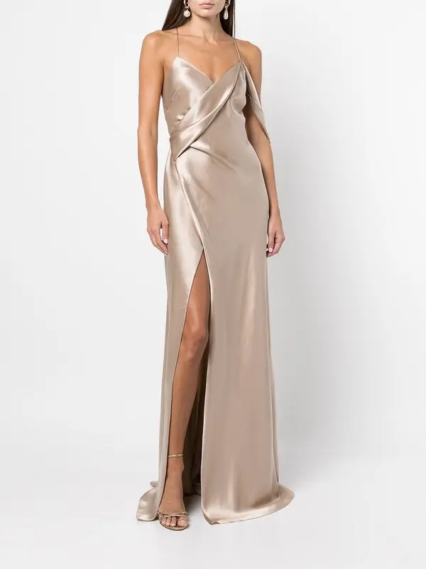 Michelle Mason Silk Cowl Back Gown - Neutrals