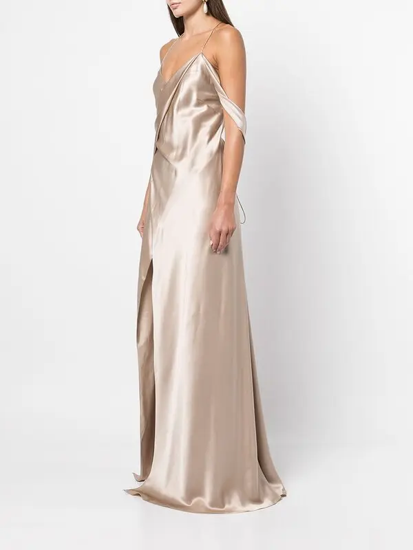 Michelle Mason Silk Cowl Back Gown - Neutrals