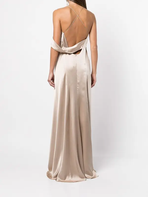 Michelle Mason Silk Cowl Back Gown - Neutrals