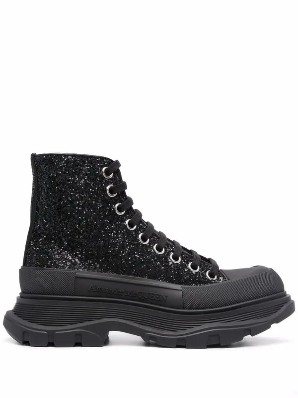 Alexander McQueen Tread Slick Glitter Ankle Boots - Black