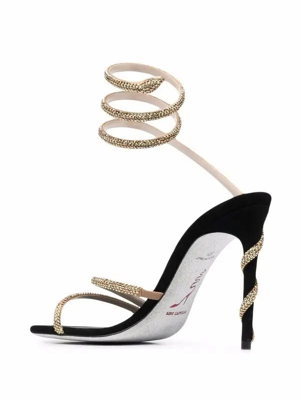 Rene Caovilla Margot 105mm Jewelled Snake Sandals - Black