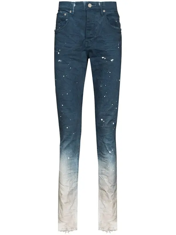 PURPLE BRAND Paint-splatter Straight-leg Jeans - Blue